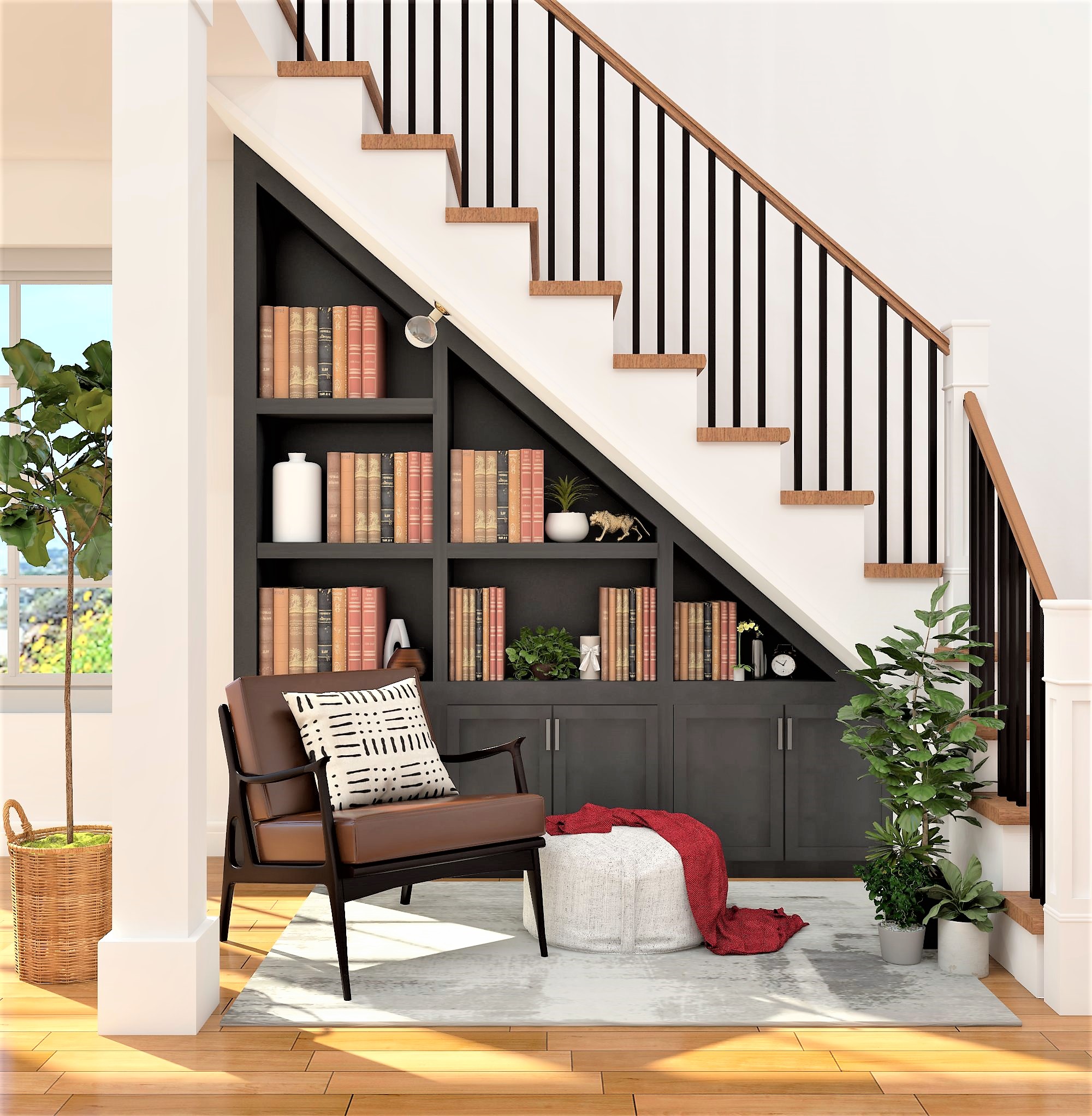 Cozy Under Stair Reading Nook With Built In Bookshelves Cozy Under Stair Reading Nook With Built In Bookshelves